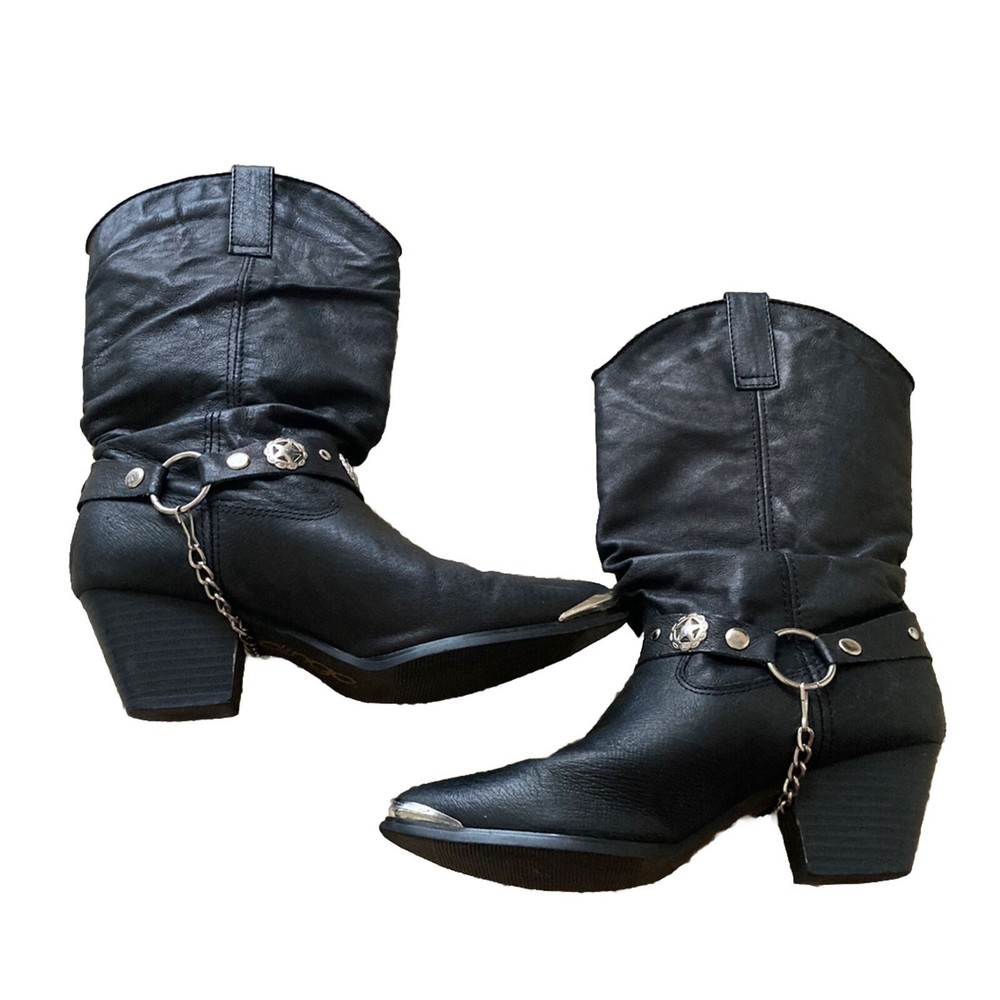 Dingo Olivia Slouch Chain Harness Concho Black Leathe… - Gem